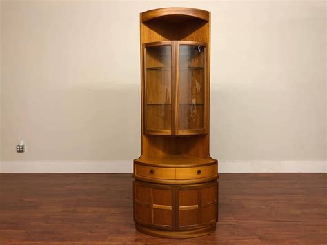 Sold Nathan Vintage Teak Curved Glass Corner Cabinet Modern To Vintage