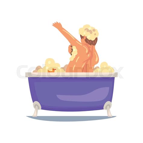 Funny Man Taking Bath And Washing With Washcloth Male Character