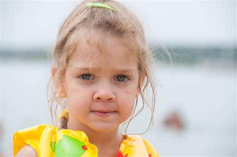 Portrait Of A Three Year Girl On The Beach Stock Image Image Of Three