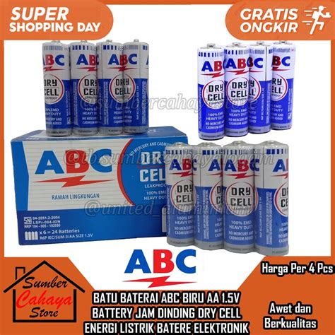 Jual Batu Baterai ABC Biru Dry Cell AA A2 Battery 1 5V 4 Pcs Batre