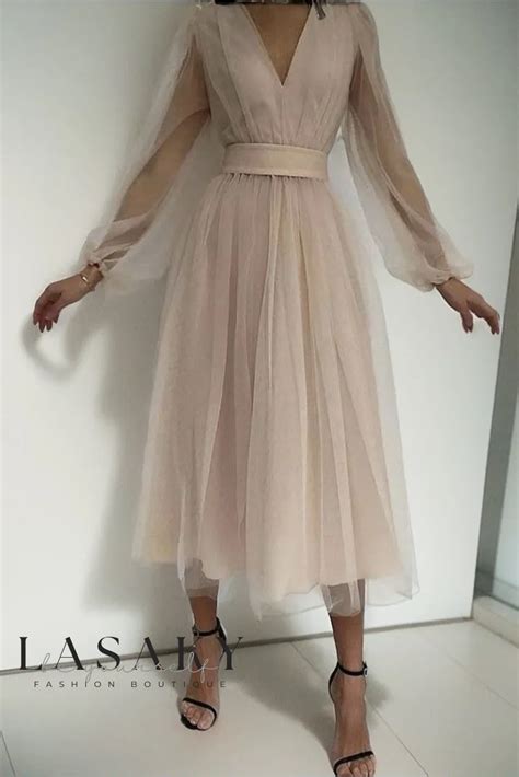 Lasaky Stylish Ribbed High Waisted Pleated Long Sleeve Dress For