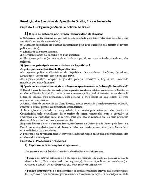 Resolução Dos Exercícios Da Apostila De Direito Pdf Sociologia