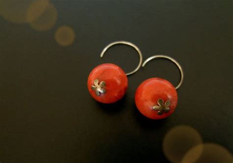 Red Bead Earrings French Hoop Simply Elegant Etsy