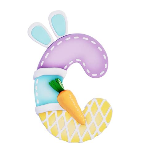 Premium Psd Easter Bunny Holiday Alphabet C With Cute Decoration On