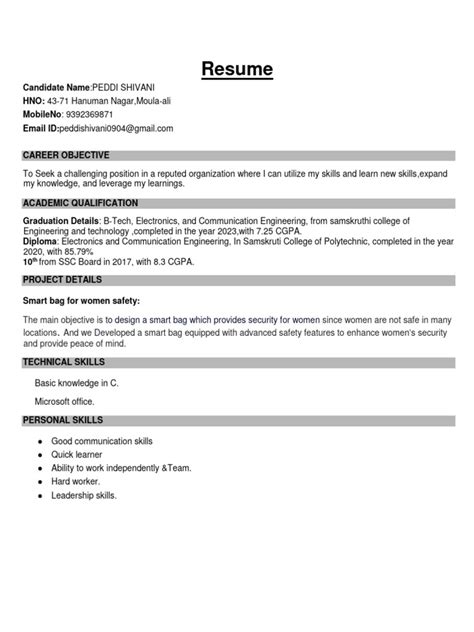 Peddi Shivani Updated Resume Pdf