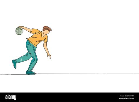 One Single Line Drawing Of Young Talented Bowling Player Man Throw Ball