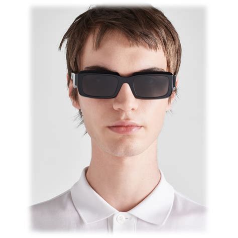 Prada Prada Symbole Rectangular Sunglasses Black Slate Gray