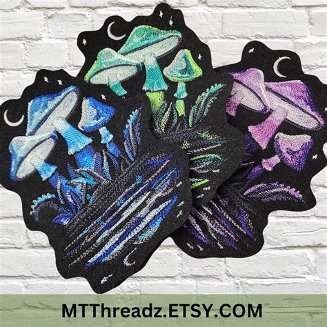 Midnight Mushroom Patch Purple Mushroom Green Psychedelic Patch Shrooms