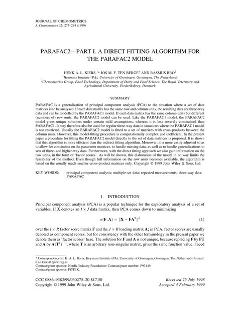 pdf parafac2—part i a direct fitting algorithm for the parafac2 model