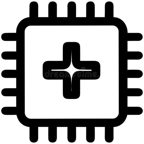 Simple Line Drawing Microchip With Plus Sign Technology Innovation Icon