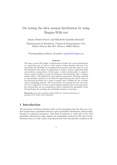 Pdf On Testing The Skew Normal Distribution By Using Shapiro Wilk Test