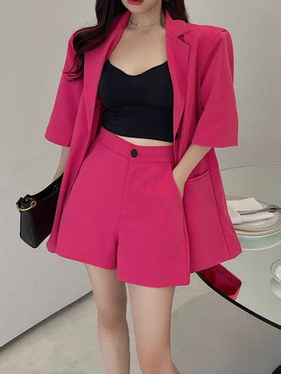 Badu Bg Летен ретро блейзър шорти костюм Дамски ежедневни елегантни едноцветни якета Панталони с