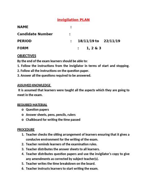 Invigilation Plan Pdf