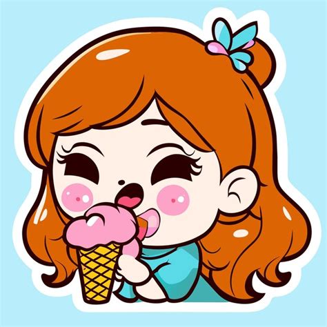 Premium Vector Cute Girl Eats Ice Cream Hand Drawn Cartoon Sticker Icon Concept Isolated