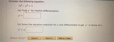 Solved Consider The Following Equation 7x2 Y2 9 A Findt