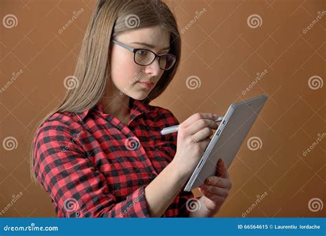 Teen Girl Using Tablet Computer Stock Image Image Of Girl Background