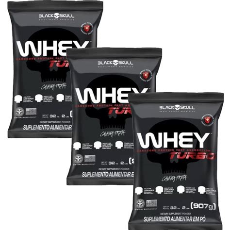 Kit Black Skull 3x Suplemento Em Pó Whey Protein Turbo Toffe 900g