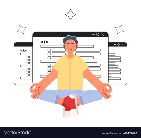 Talented Programmer Working Efficiently Line Vector Image
