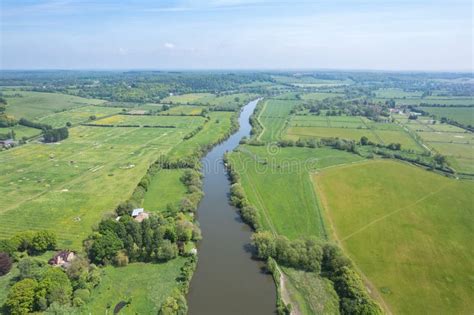 Beautiful Aerial View Of Pangbourne Village Along River Thames In