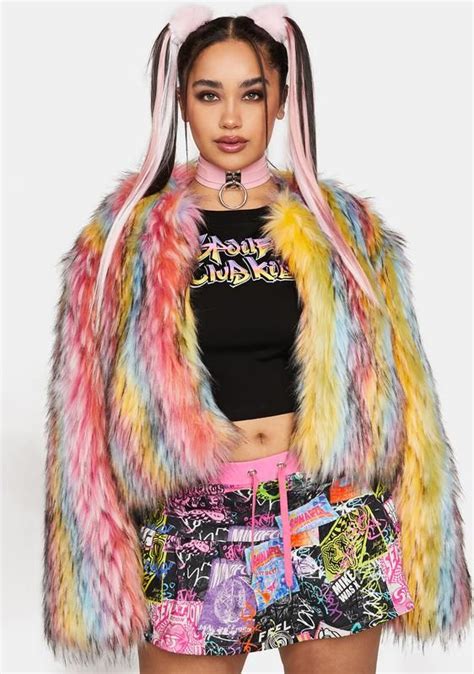 Plus Size Horoscopez Rainbow Faux Fur Crop Jacket Faux Fur Cropped