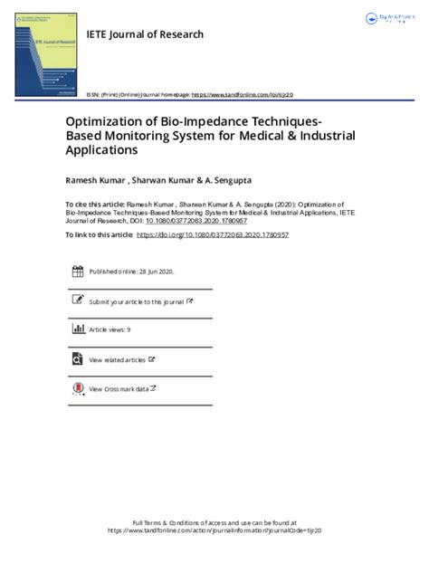 Pdf Optimization Of Bio Impedance Techniques Based Monitoring System For Medical And Industrial