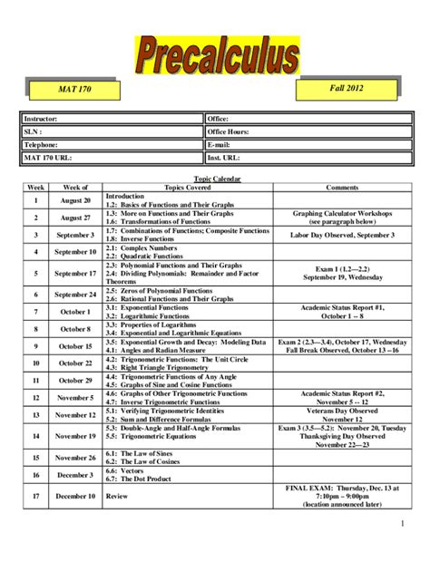 Fillable Online Math Asu MATH 221 012 Syllabus PdfCourse Hero Course