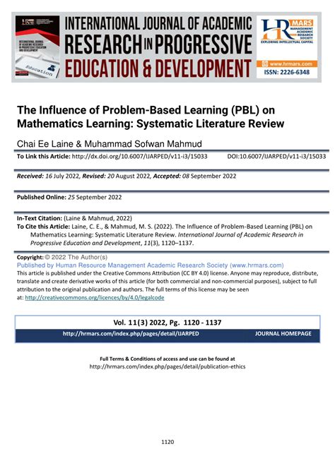 Pdf The Influence Of Problem Based Learning Pbl On Mathematics