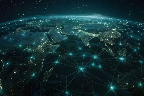 Global Network On Earth Digital Visualization Of World Connections And