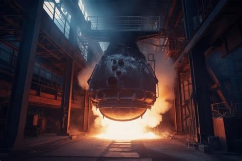 Premium Photo A Large Metal Furnace In A Factory With A Lot Of Smoke