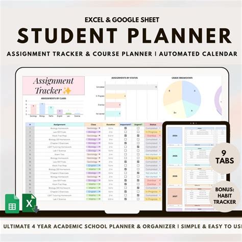 Assignment Tracker Excel Etsy