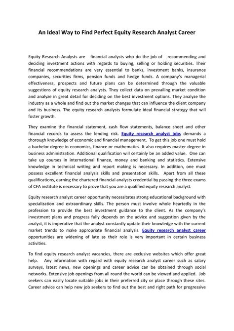 Equity Research Analyst Career By Job Carton Issuu