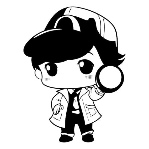 Un Chico Lindo Con Sombrero De Detective Y Lupa Vector Premium