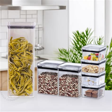Kit Potes Herméticos Quadrado Acrílico Empilháveis Resistente Cozinha