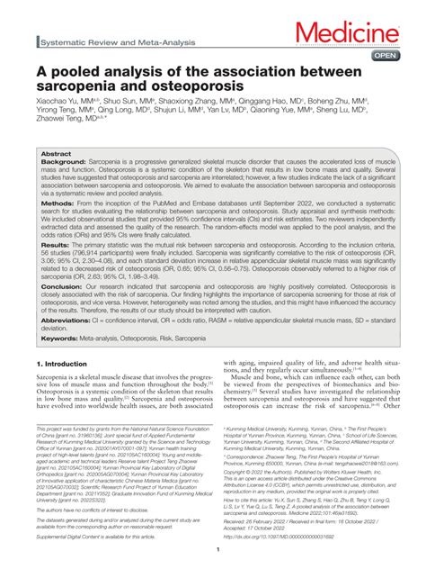 Pdf A Pooled Analysis Of The Association Between Sarcopenia And