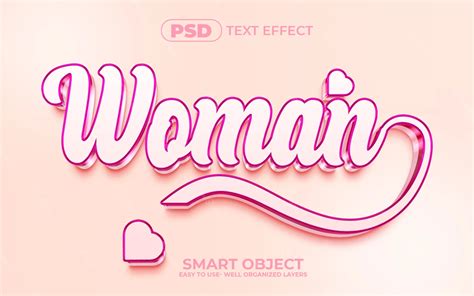 Woman Pink Hearts Cursive 3d Text Effect Photoshop Premium Psd File