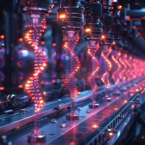 Futuristic Assembly Line Dna Structures Created By Machines Stock