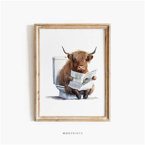 Scottish Highland Cow In Bathroom Animal On Toilet Funny Etsy In 2023