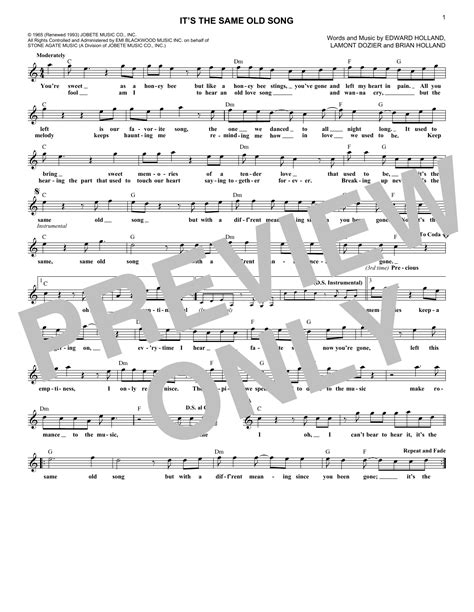 Its The Same Old Song By The Four Tops Sheet Music For Lead Sheet