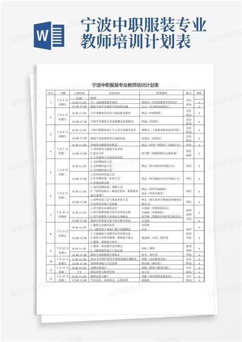 宁波中职服装专业教师培训计划表 Word模板下载 编号qerznvvg 熊猫办公