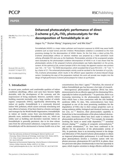 Pdf Enhanced Photocatalytic Performance Of Direct Z Scheme G C3n4 Tio2 Photocatalysts For The