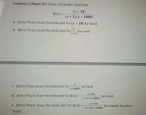 Solved Problem 2 40pts We Have A Transfer Function S