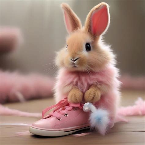Premium Photo Pink Fluffy Bunny Looses Hers Shoe Like Cinderella Ai