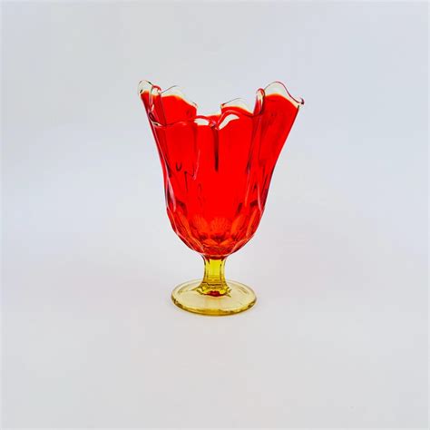 Vintage Amberina Glass Vase ~ Viking Glass Handkerchief Georgian