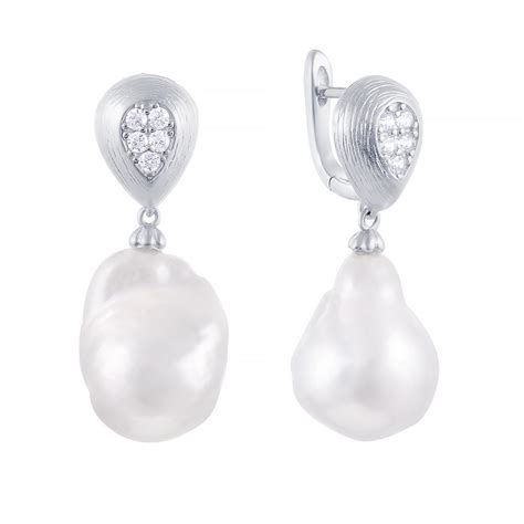 Серьги из серебра 925 пробы с барочным жемчугом и фианитами код. 85559 ...