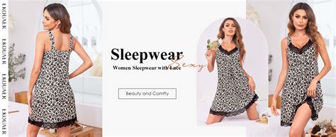 Ekouaer Womens Nightgown V Neck Lace Sleepwear Sleeveless Chemise Women