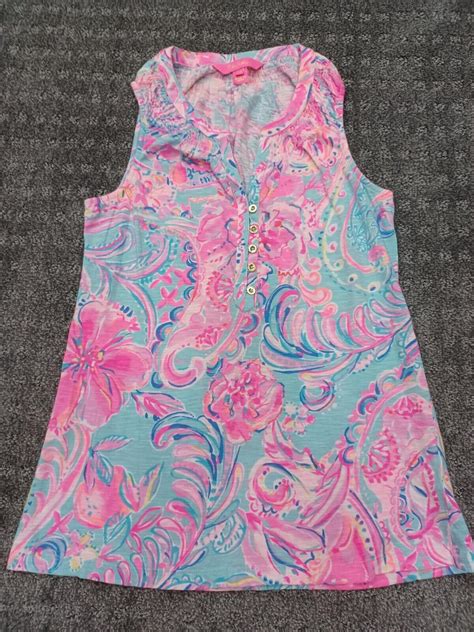 Lilly Pulitzer Essie Tank Top Gold Buttons Pink B Gem