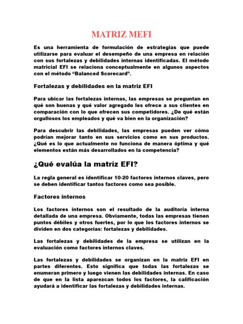 Matriz Mefi Pdf Business Análisis Foda