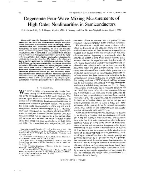 Pdf Degenerate Four Wave Mixing Measurements Of High Order Nonlinearities In Semiconductors