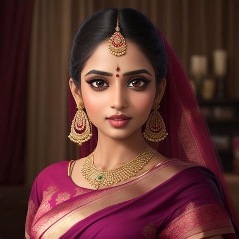 Una Hermosa Y Glamurosa Chica De Etnia India Con Un Sari Tradicional