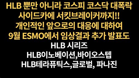 Hlb 에이치엘비 Hlb생명과학 Hlb제약 Hlb테라퓨틱스 코스피 코스닥 대폭락 사이드카에 서킷브레이커까지 앞으로의 대응에
